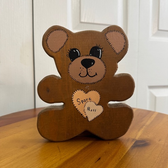 Vintage | Accents | Wood Hand Painted Bear Spare Roll | Poshmark